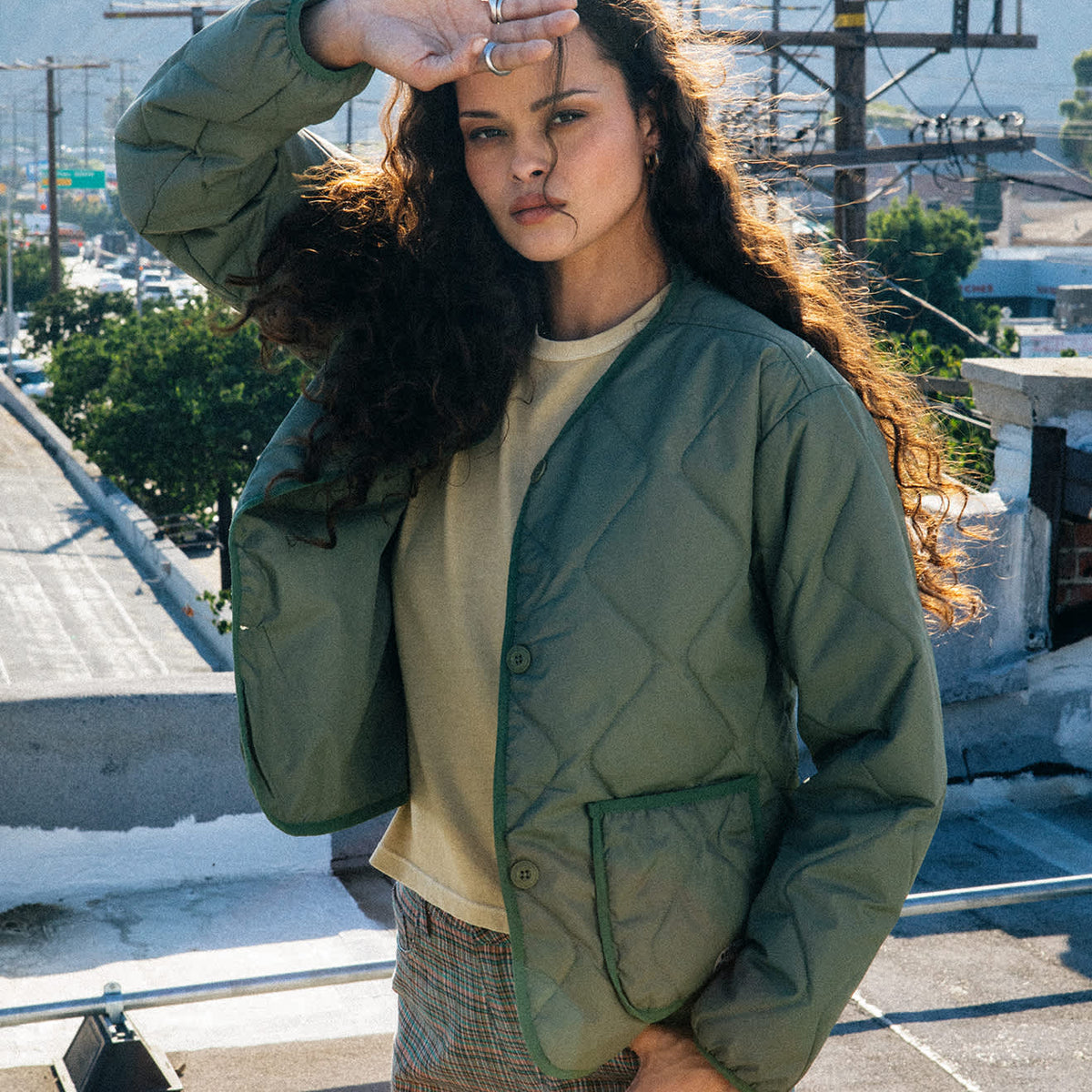 Women's Delilah Quilted Jacket in Olive Surplus – Brixton Australia
